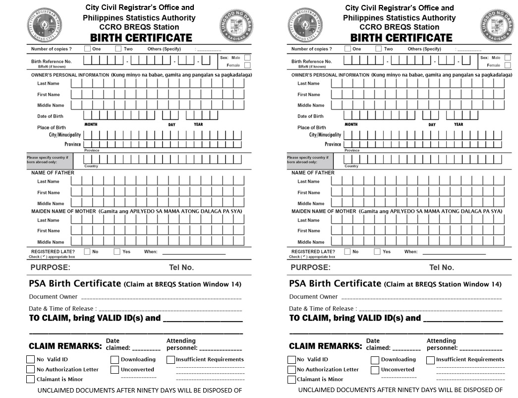 Psa Birth Certificate Blank Form Printable Forms Free Online